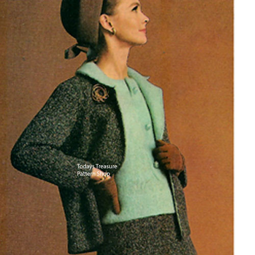 Vintage Knitted Wool Suit Pattern with Jacket Skirt Blouse