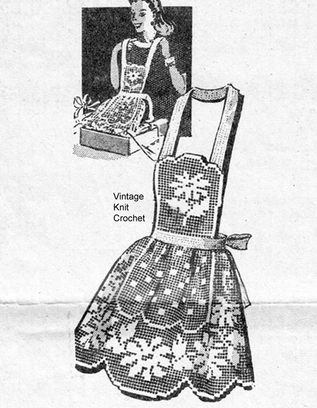 Vintage Filet Crochet Apron Pattern In Rose Motif Alice Brooks Mail