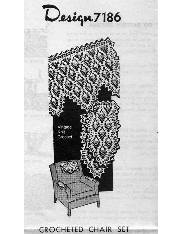 Crochet pineapple shell chair doily pattern set, Alice Brooks 7186 ...
