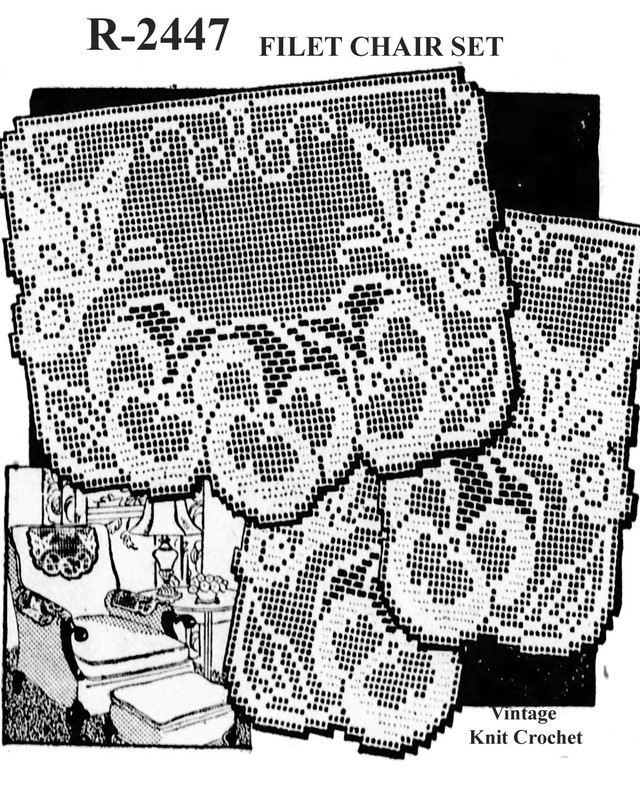 Filet Crochet Pansy Butterfly Chair Doily Pattern Set Mail Order R 2447