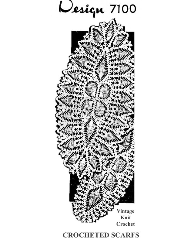 Vintage Crochet Pineapple Runners Scarfs Pattern Mail Order Design 7100