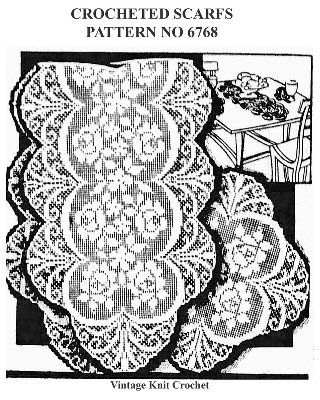 Rose Filet Crochet Scarfs Runner Mats Pattern Alice Brooks 6768 Mail Order