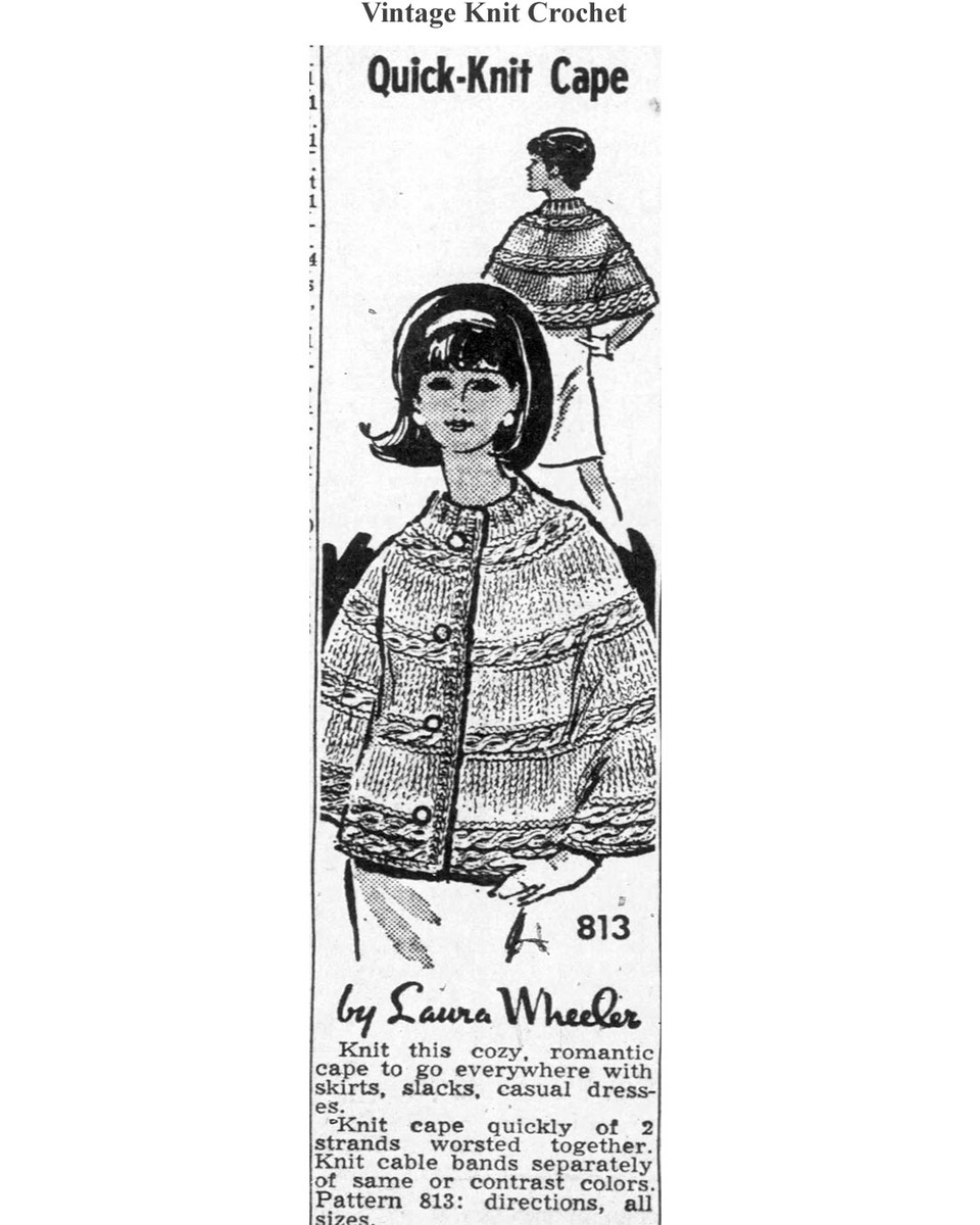 Knitted Cape Pattern, Long or Short Cable Design 813