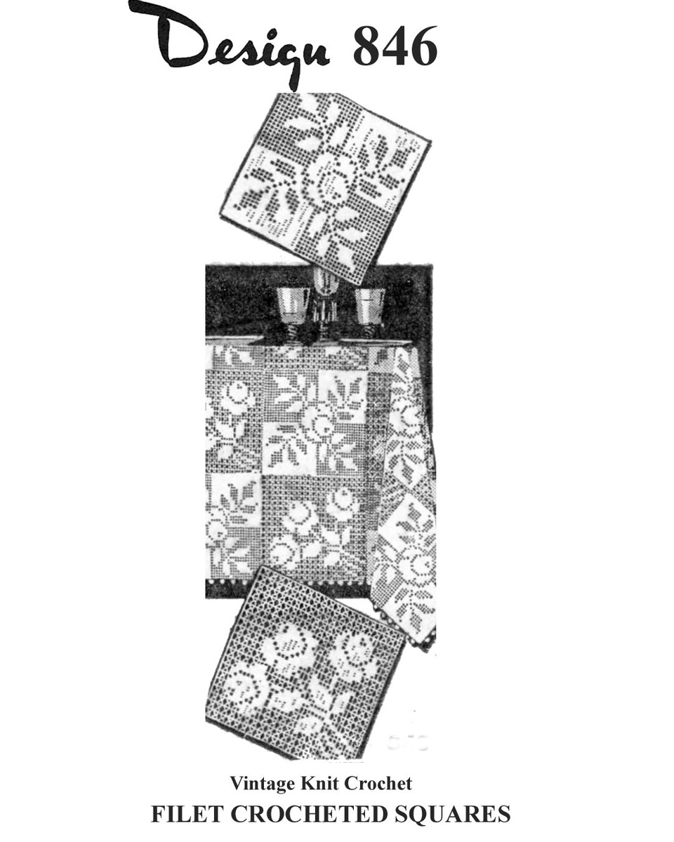 Rose Filet Crochet Square Pattern, Bedspread Tablecloth, Laura Wheeler ...