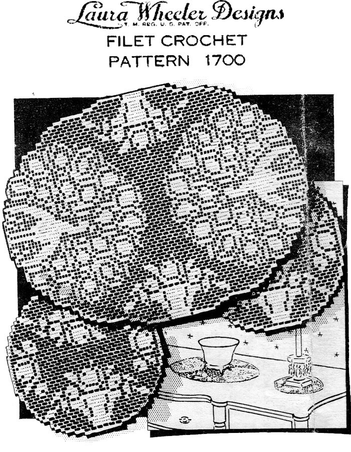 Filet Crochet Peacock Doilies Design 1700, Round and Oval