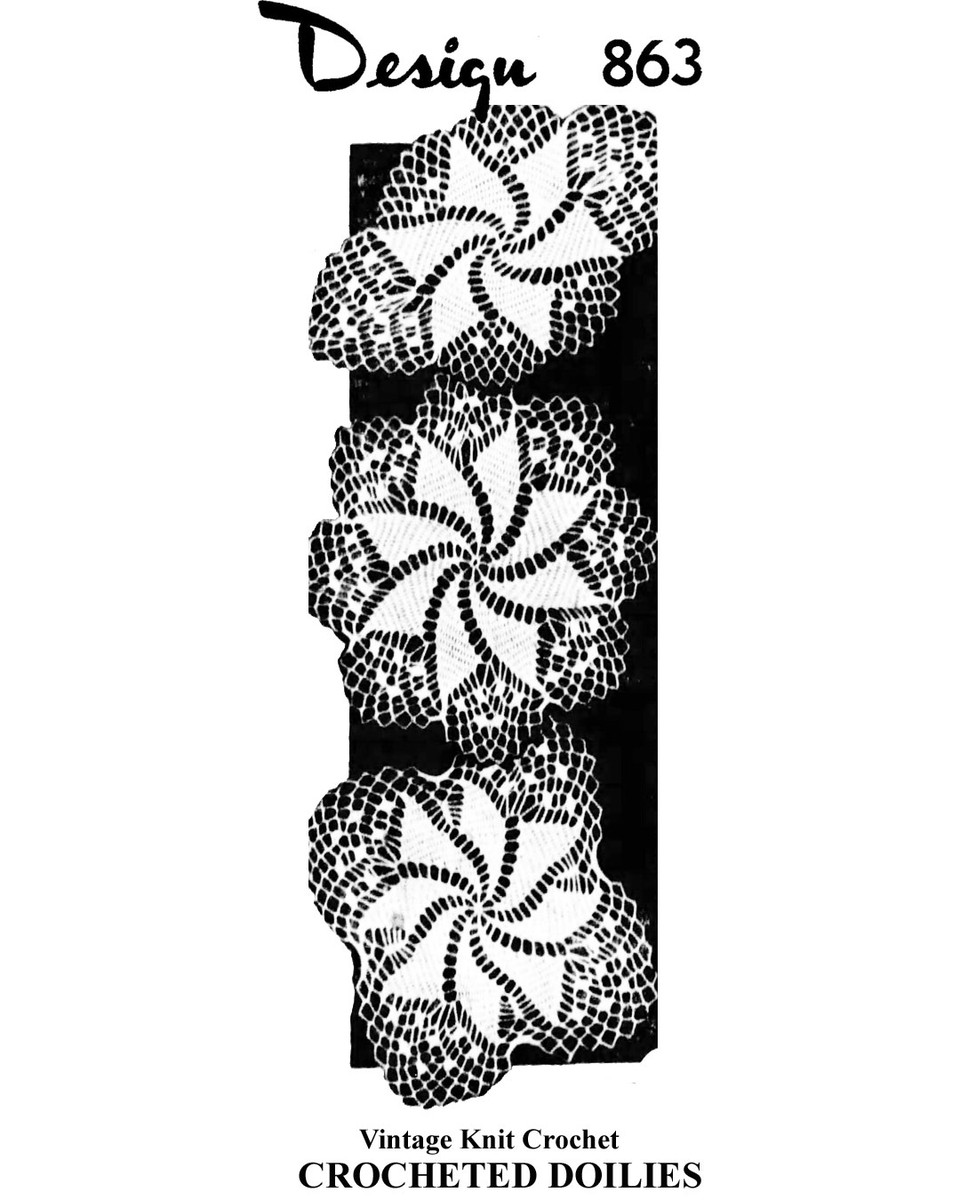 Crochet Pinwheel Doilies, Luncheon Set Pattern in three sizes, Mail ...