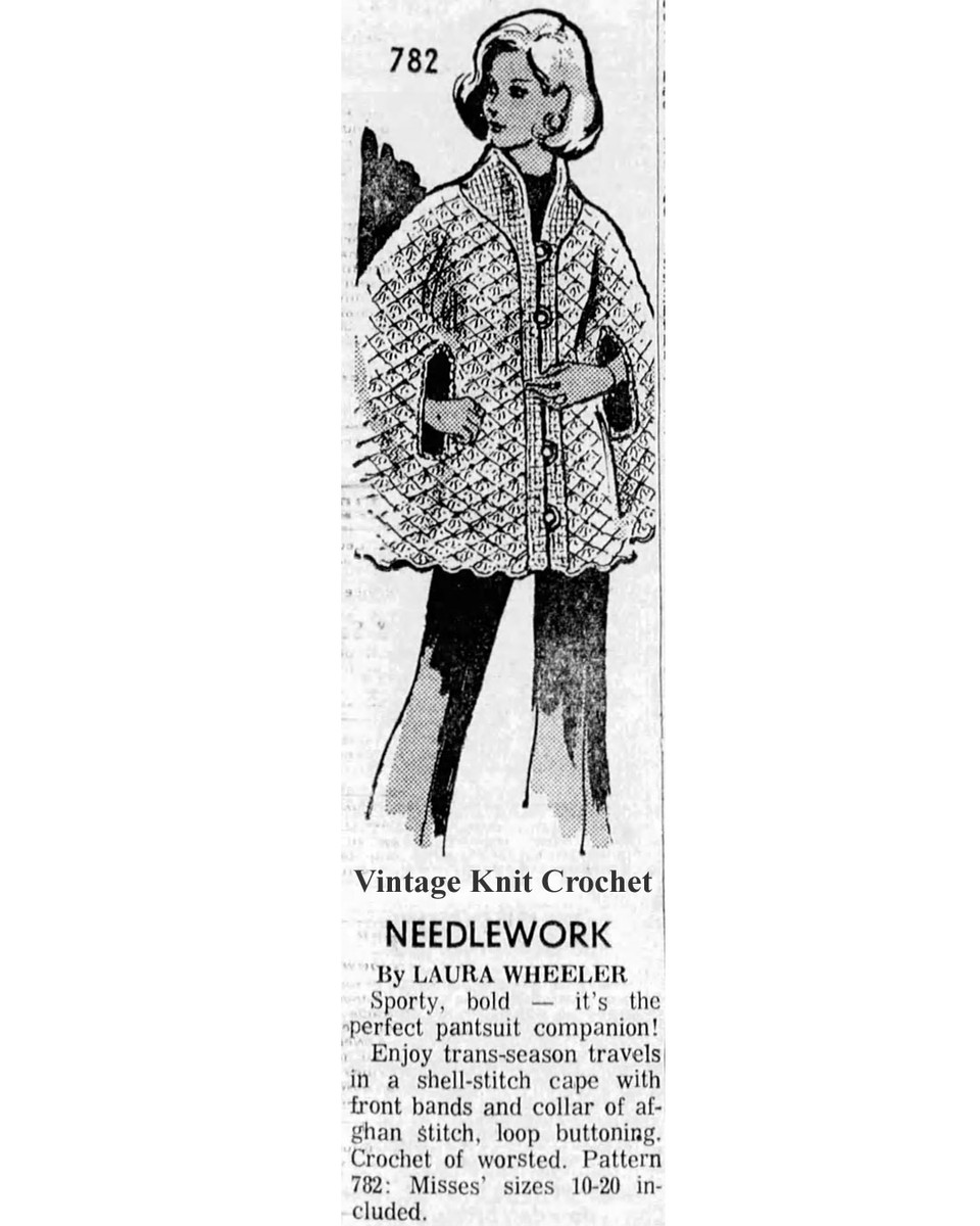 Crocheted Cape Pattern in Shell Stitch, Mail Order Design 782