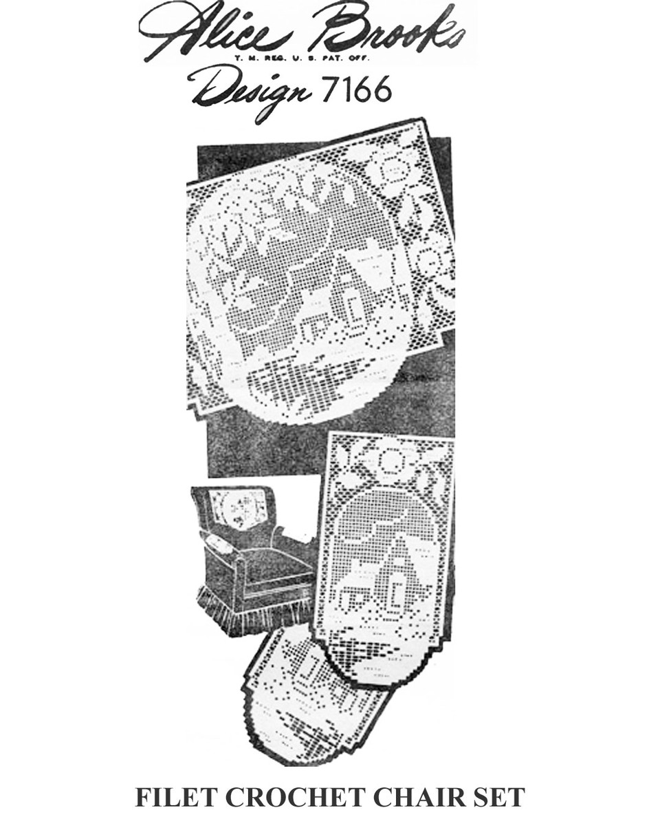 Filet Crocheted Home In Trees Doily Chair Set Pattern Alice Brooks 7166