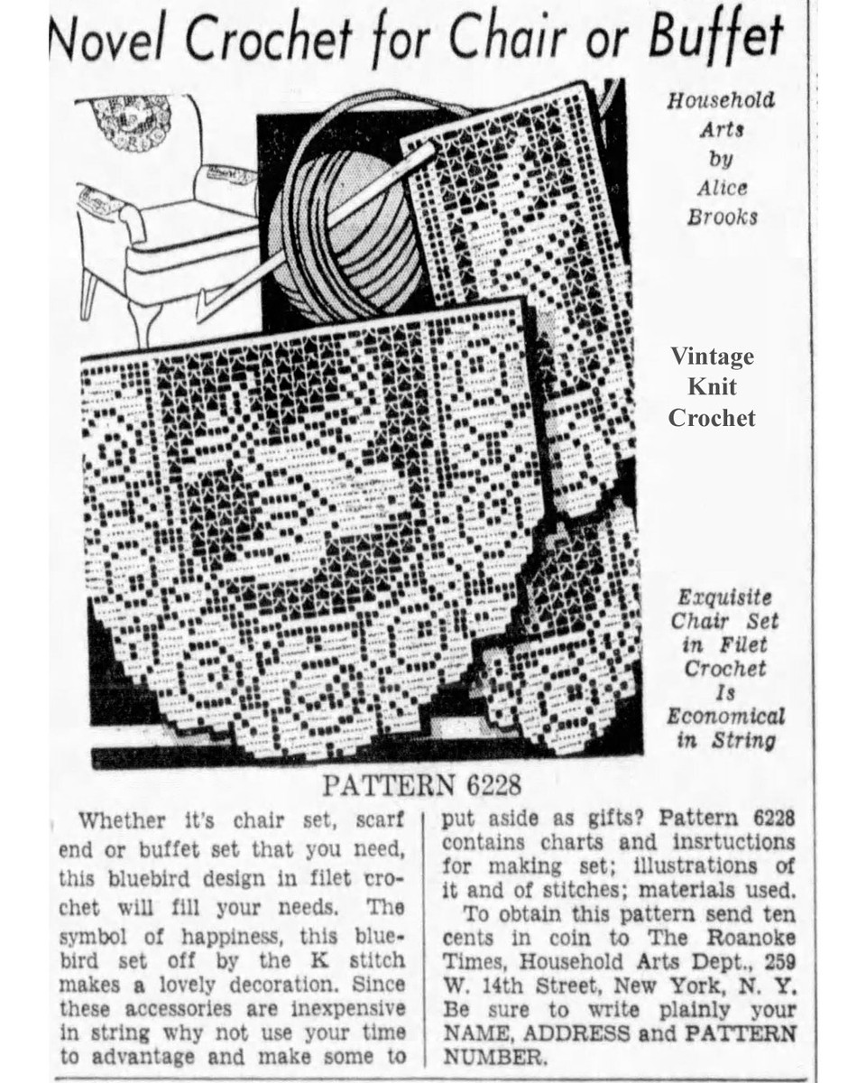 Filet Crocheted Dove Roses Chair Set Pattern Alice Brooks Design 6228