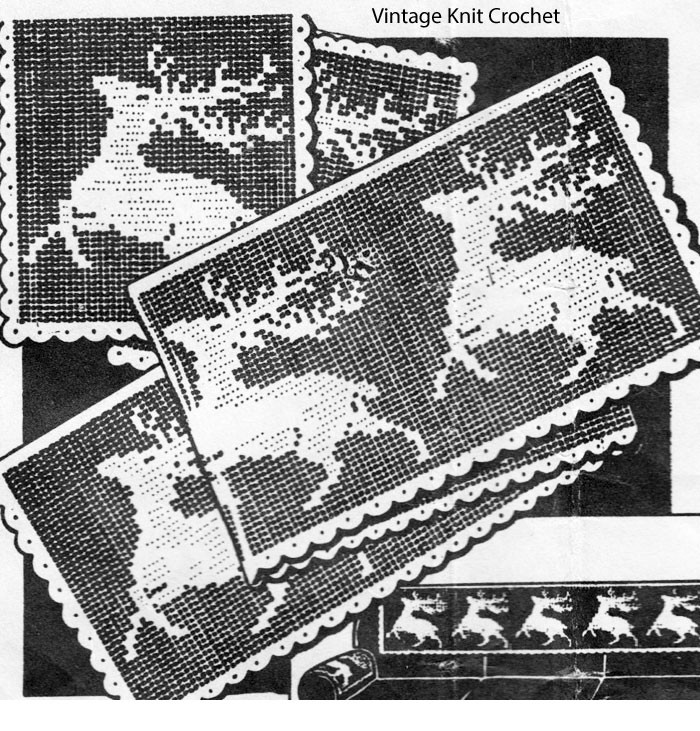 Filet Crochet Deer Runner Davenport Pattern Set, Mail order 2781