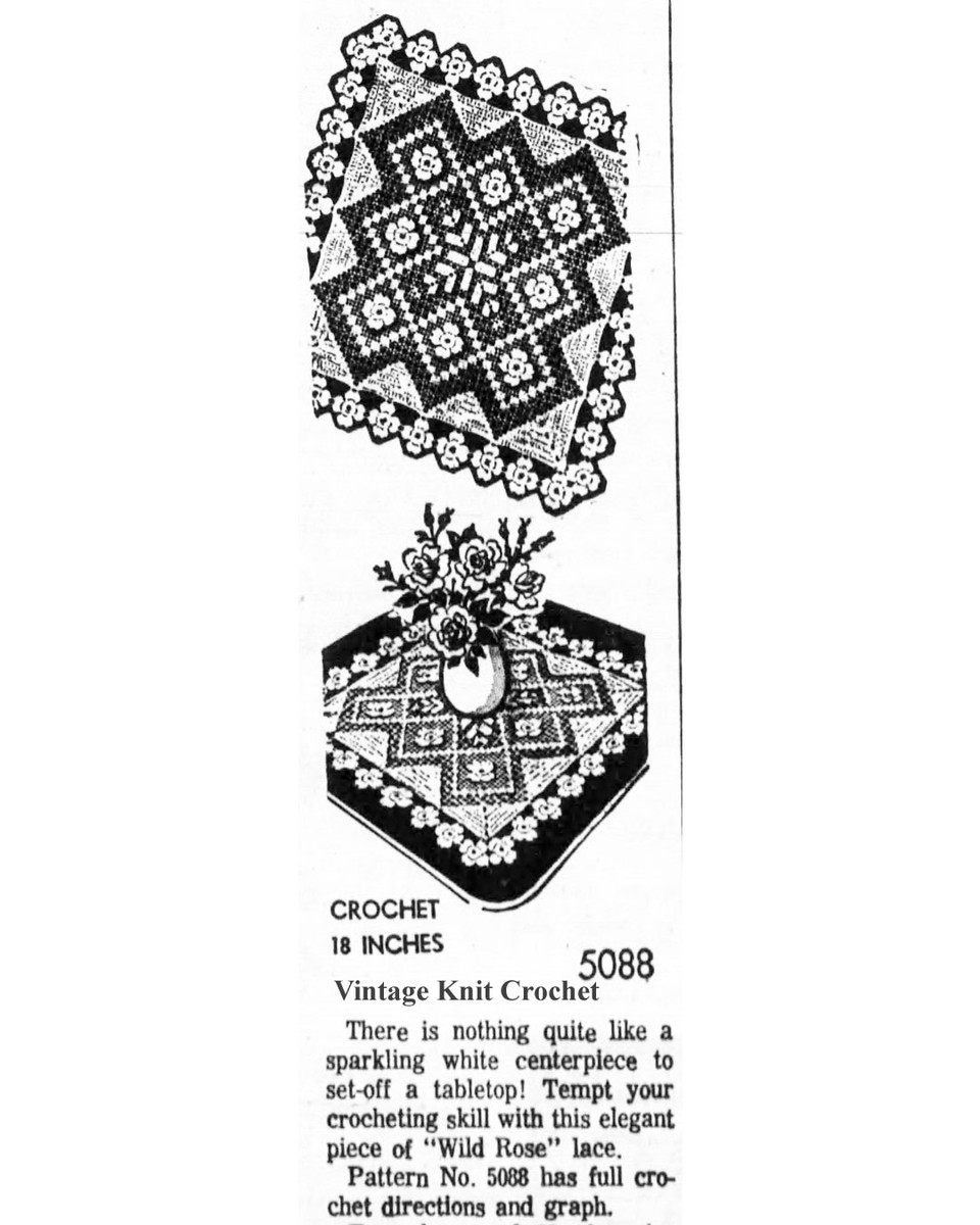 Round Rose Filet Crochet Centerpiece Doily Pattern