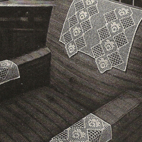 Diamond Rose Filet Crochet Chair Set Cloth Pattern, No 7723 Vintage 1940s