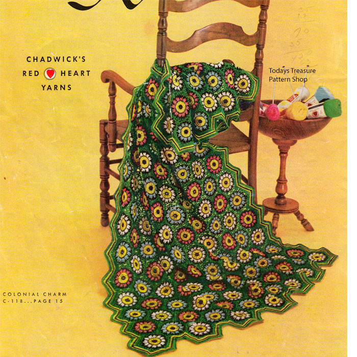 Crocheted Colonial Charm Afghan Blanket Pattern measures 44 x 64