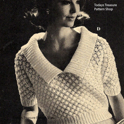 Lace Blouse Knitting Pattern with Jewelry Neckline - Vintage Knit ...