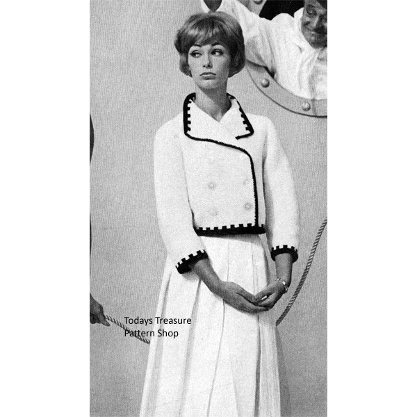 Knitted Suit Pattern, Two Piece Double Breasted with Braid Trim