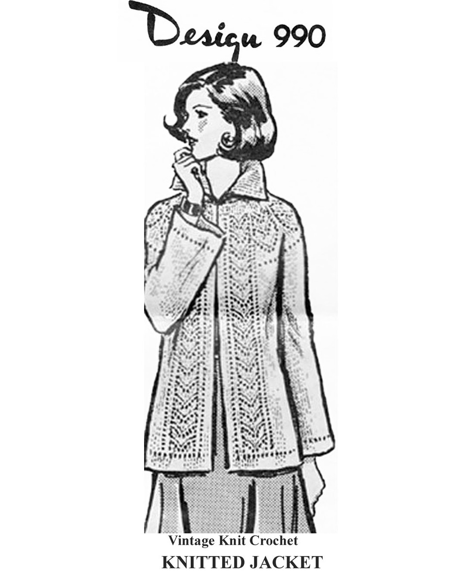 Long Jacket Knitting Pattern with Leaf Motif, Laura Wheeler 990