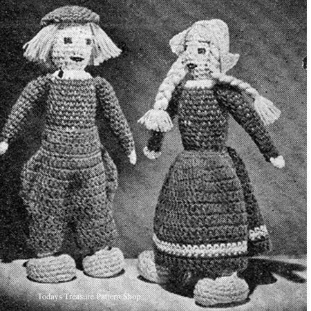 Vintage Crochet Dutch Dolls Pattern, Boy Girl