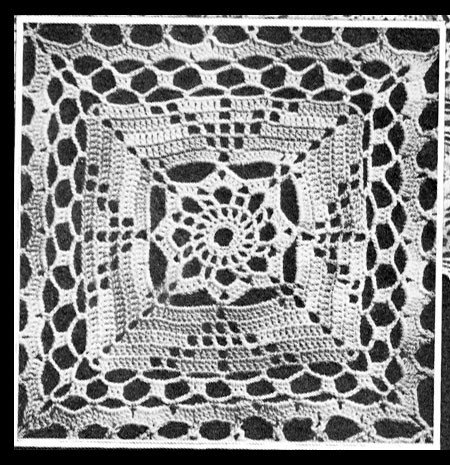 Vintage Crochet Tablecloth pattern, Two Tone Squares