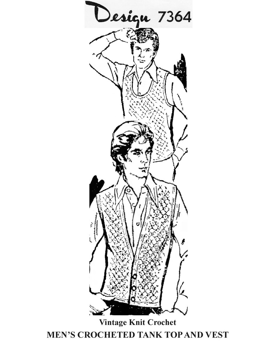 Mens Crocheted Tank Top and Vest Pattern Mail Order Design 7364