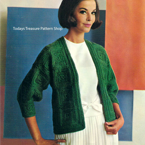 Easy Crocheted Block Motif Cardigan Pattern S-M-L
