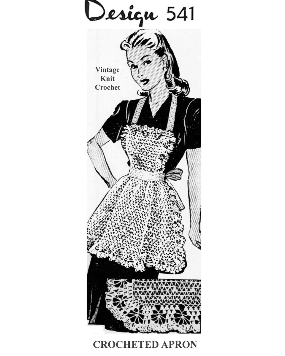 Vintage Crochet Apron Pattern Ruffled Border Mail Order Design 541