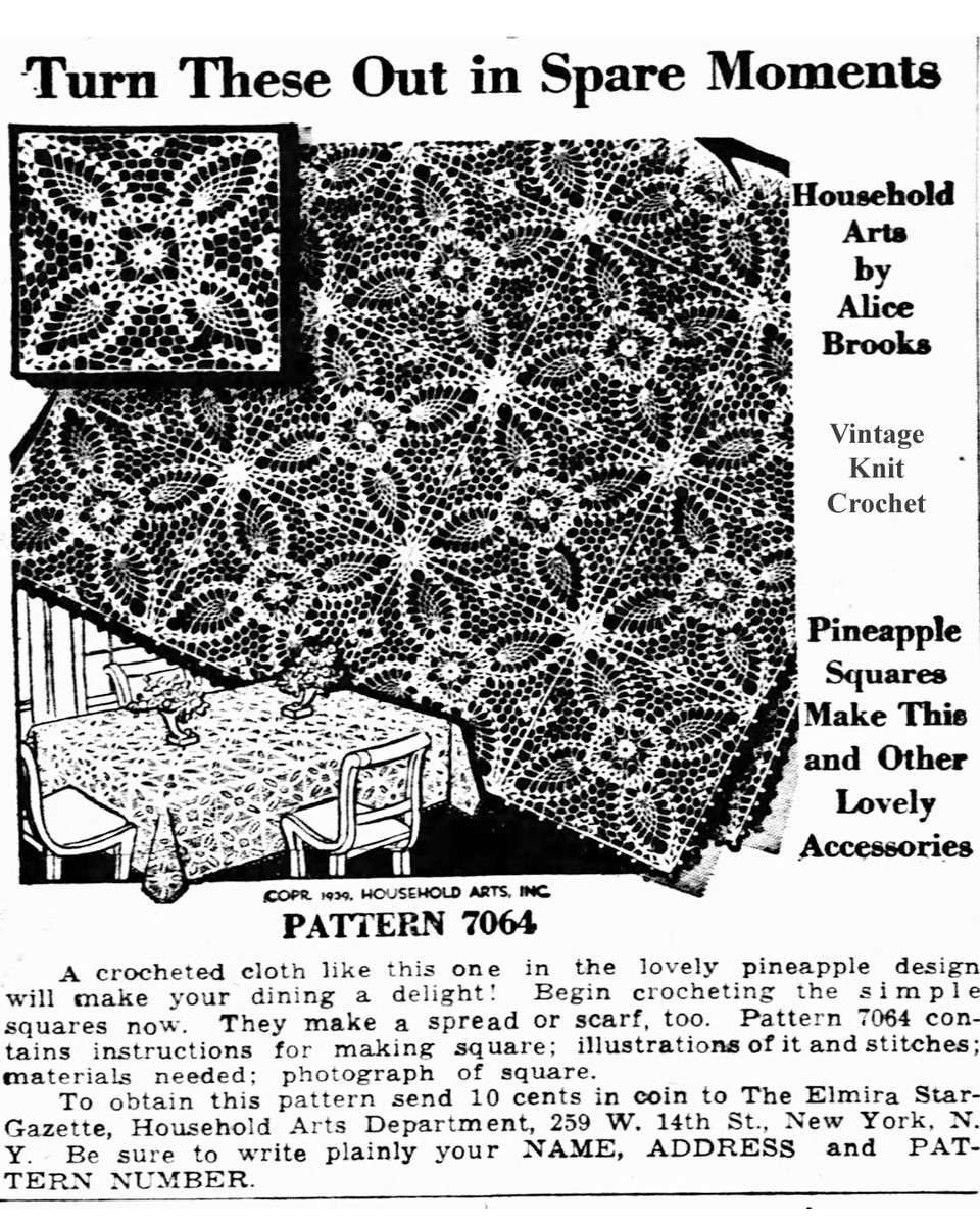 Crochet Pineapple Square Pattern Tablecloth Bedspread Mail Order