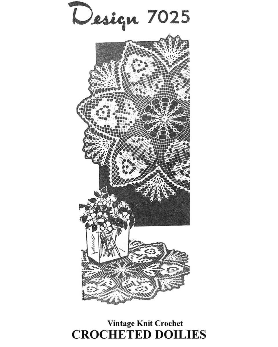 Filet Crochet Flower Doily Pattern, Ruffled Border