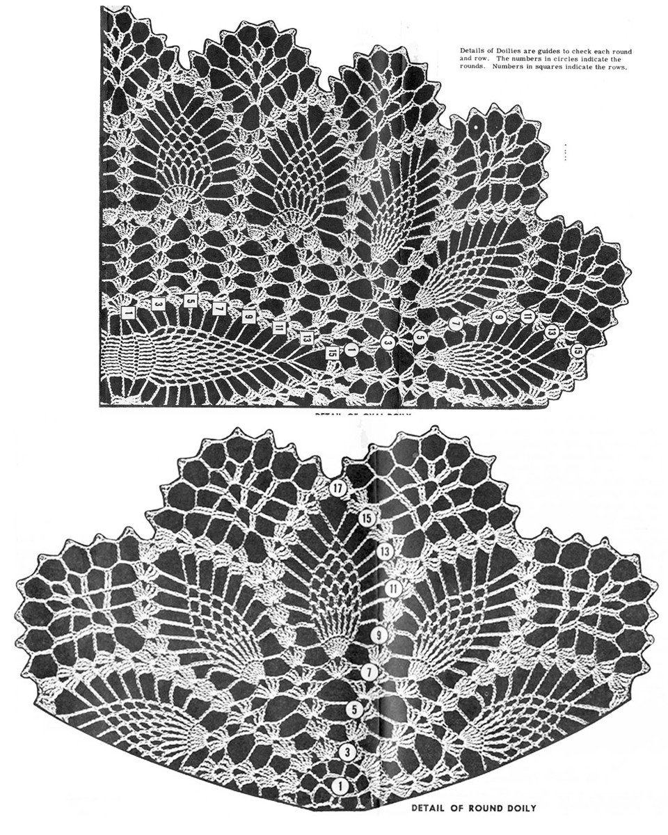 Crochet Pineapple Doilies Pattern Round Oval, Mail Order 7026