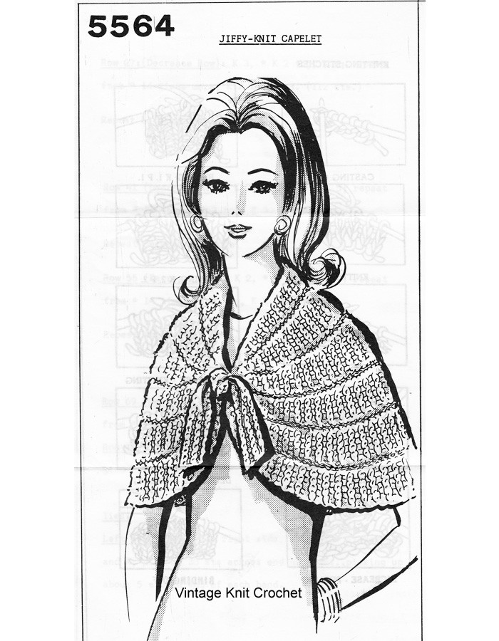 Easy Knitted Capelet Pattern, Anne Cabot 5564, Mail Order