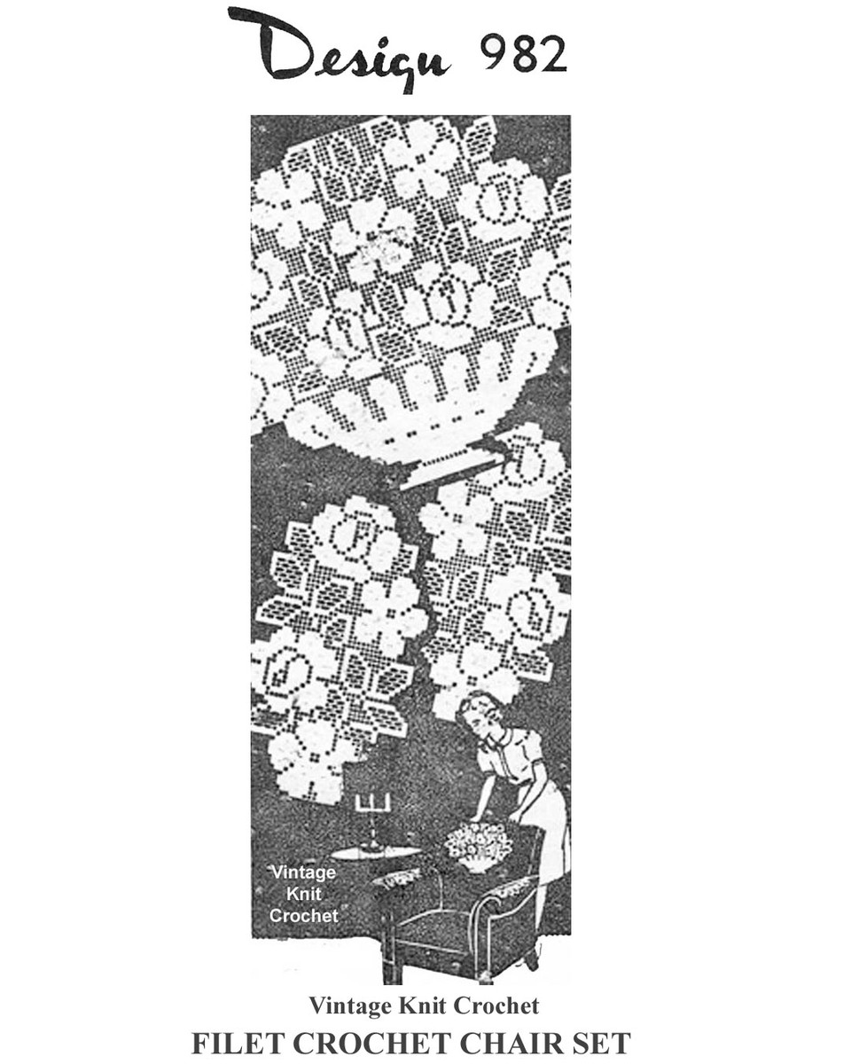 Filet Crochet Flower Bouquet Pattern Chair Doily Mail Order Design 982