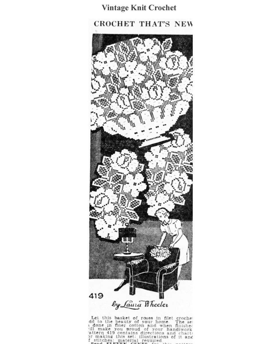 Filet Crochet Kitten Pattern Chair Set Alice Brooks 7316 Mail Order