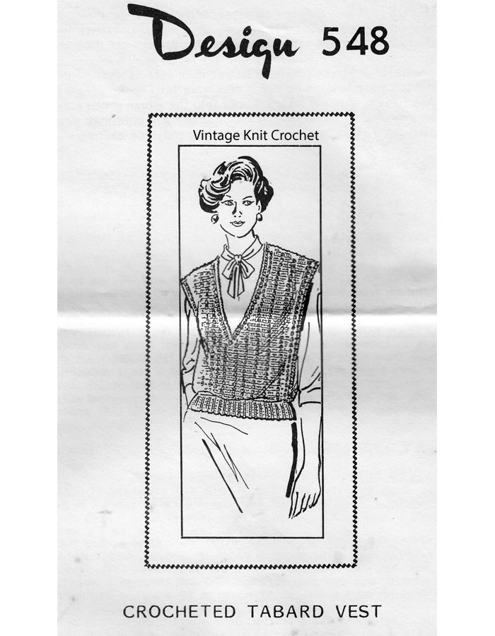 Crochet Tabard Vest pattern, popcorn stitch Design 7437