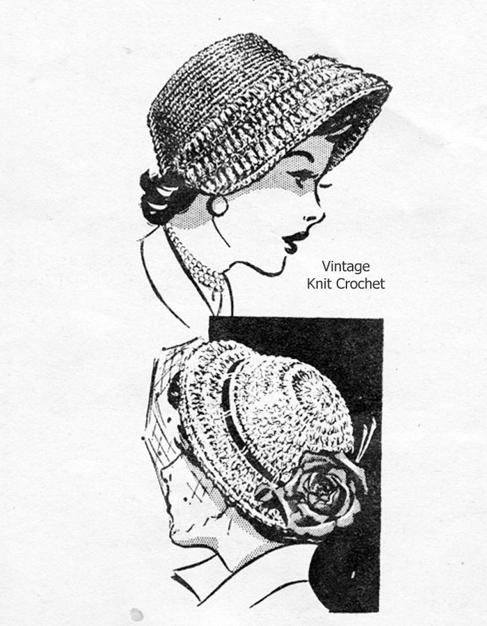 Two Crocheted hats, Bonnet, Sailor Hat Pattern, Alice Brooks 7400