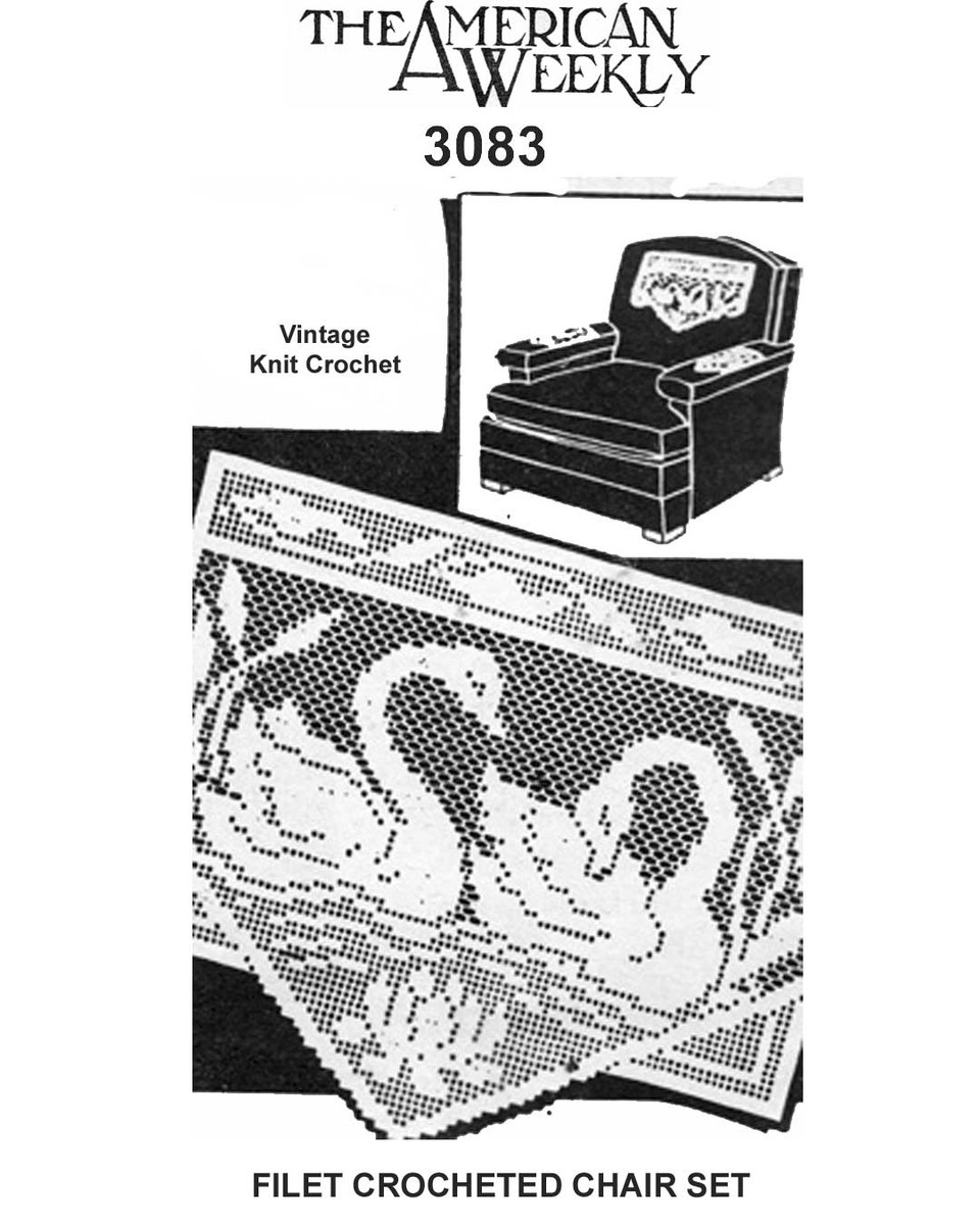 Swan Filet Crochet Chair Doily pattern Set Mail Order Design 3083 ...