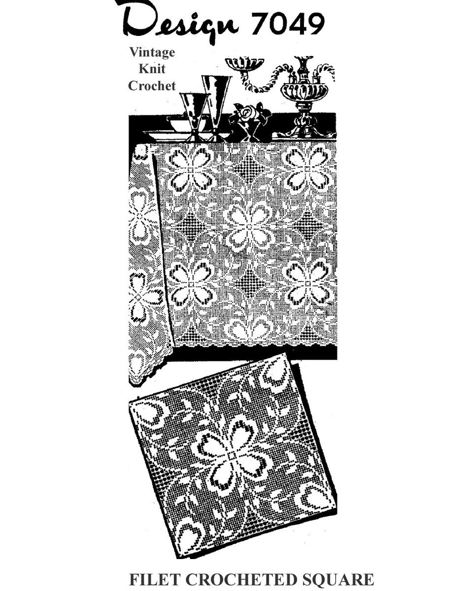Large Filet Crochet Square Pattern in Flower Motif Mail Order Design ...