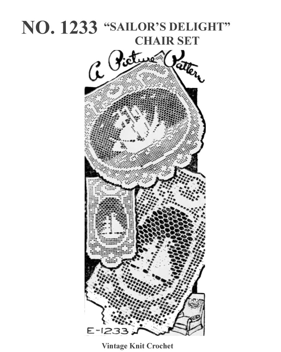 Filet Crochet Viking Ship Pattern, Chair Set, Mail Order 3118
