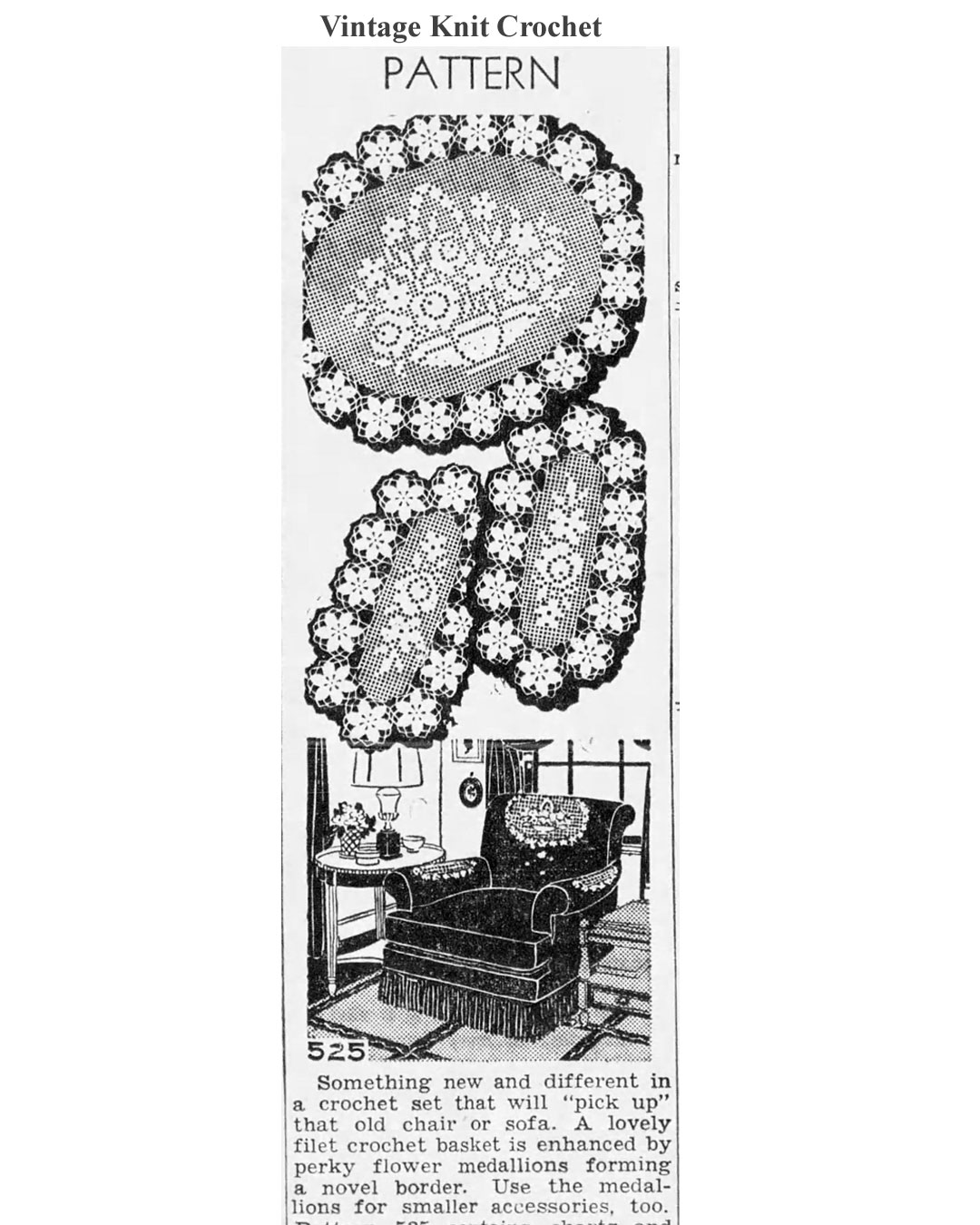 Filet Crochet Chair Doily Pattern Rose Center Flower Medallion Border
