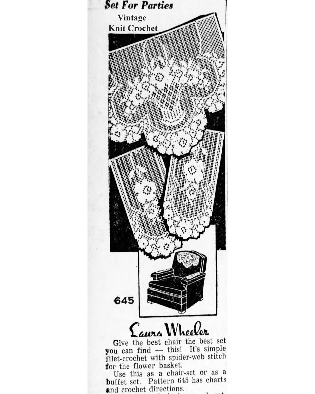 Filet Crochet Rose Basket Pattern Laura Wheeler 645