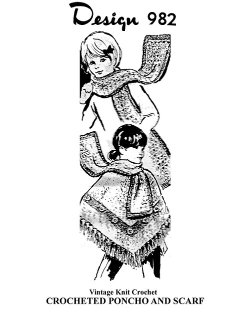 Crochet Girls Poncho Pattern Matching Scarf In V Stitch Mail Order Design 982