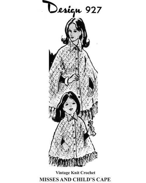 Crochet Capes Pattern forGirls Misses, Long Fringed Mail Order Design 7476