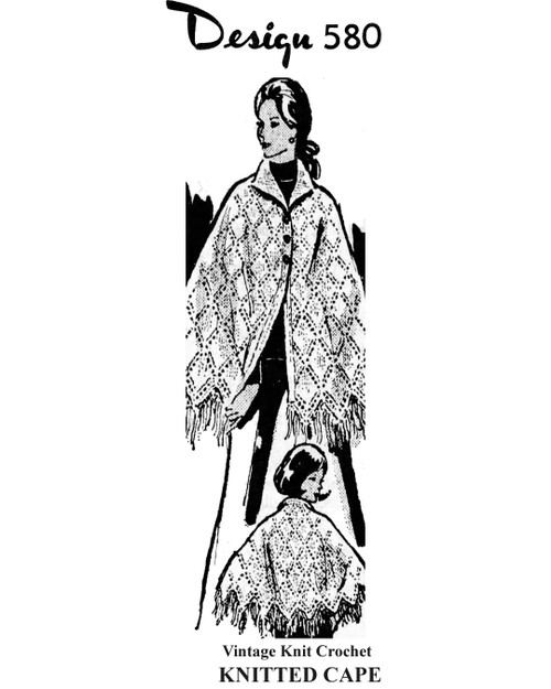 Knitted Cape Pattern, Long Short, Mail Order Design 580
