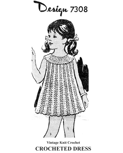 Girls Crochet Dress Pattern, Size 2, 4, 6, Mail Order Design 7308