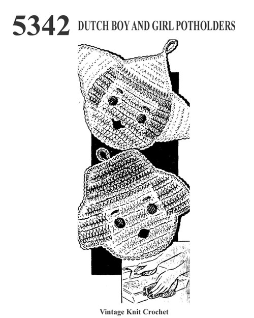 Crochet Potholders, Dutch Boy Girl No 5342 Anne Cabot
