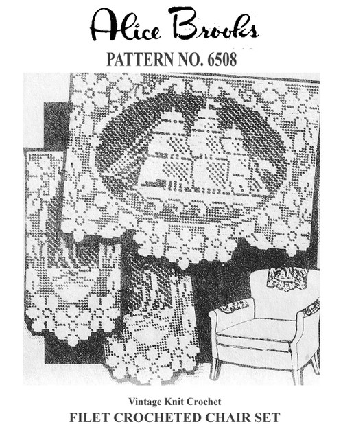 Clipper Ship Pattern in Filet Crochet, Chair Set Alice Brooks 6508