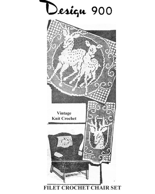 Filet Crocheted Deer Pattern Chair Set Design 900 from Laura Wheeler