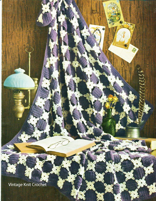 Easy Crochet Afghan Pattern, Daisy Flowers No 742-9