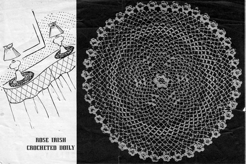 Vintage Rose Irish Crocheted Doily Leaflet Pattern AT 208