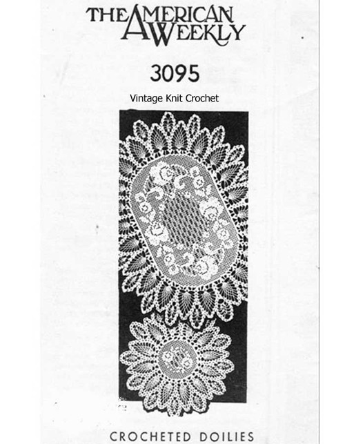 Filet Crochet Rose Doily Pattern Pineapple Border Design 3095