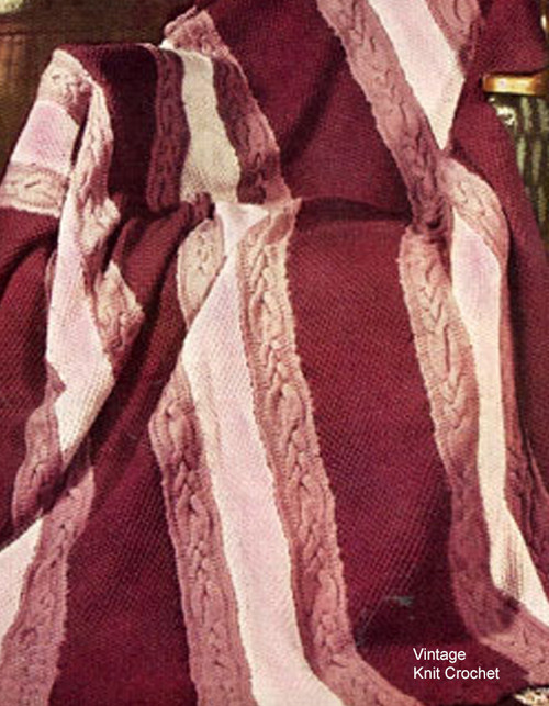Knitted Striped Afghan Pattern, Tri-Color Cable