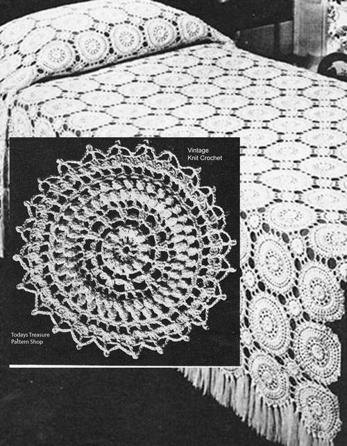 Crochet Round Medallion Bedspread Pattern, Peachtree No 3408